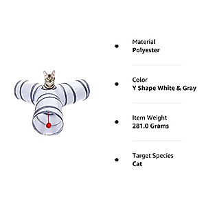 Alicedreamsky Cat Tunnel, Collapsible Tube with 1 Play Ball Kitty Toys, 3 Ways Cat Tunnels for Indoor Cats, Puppy, Kitty, Kitten, Rabbit (White and Gray)