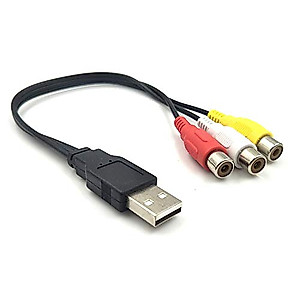 Halokny USB to 3 RCA Cable, 8 inch USB 2.0 A Female to 3RCA Male Audio Video Capture Card AV Composite Adapter Cable (USB M/3RCA F)