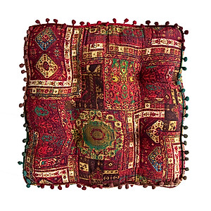 vctops Christmas Red Bohemian Patchwork Square Chair Seat Cushions for Dining Kitchen Office Chairs Patio Soft Cotton Linen Chair Pads (Red,16"x16")