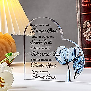 Christian Bible Verses Decor Christian Gift for Woman Prayers Religious Gift Positive Quotes Inspirational Gift Scripture Motivational Gift for Room Home Office Table Decor (Blue Flower)