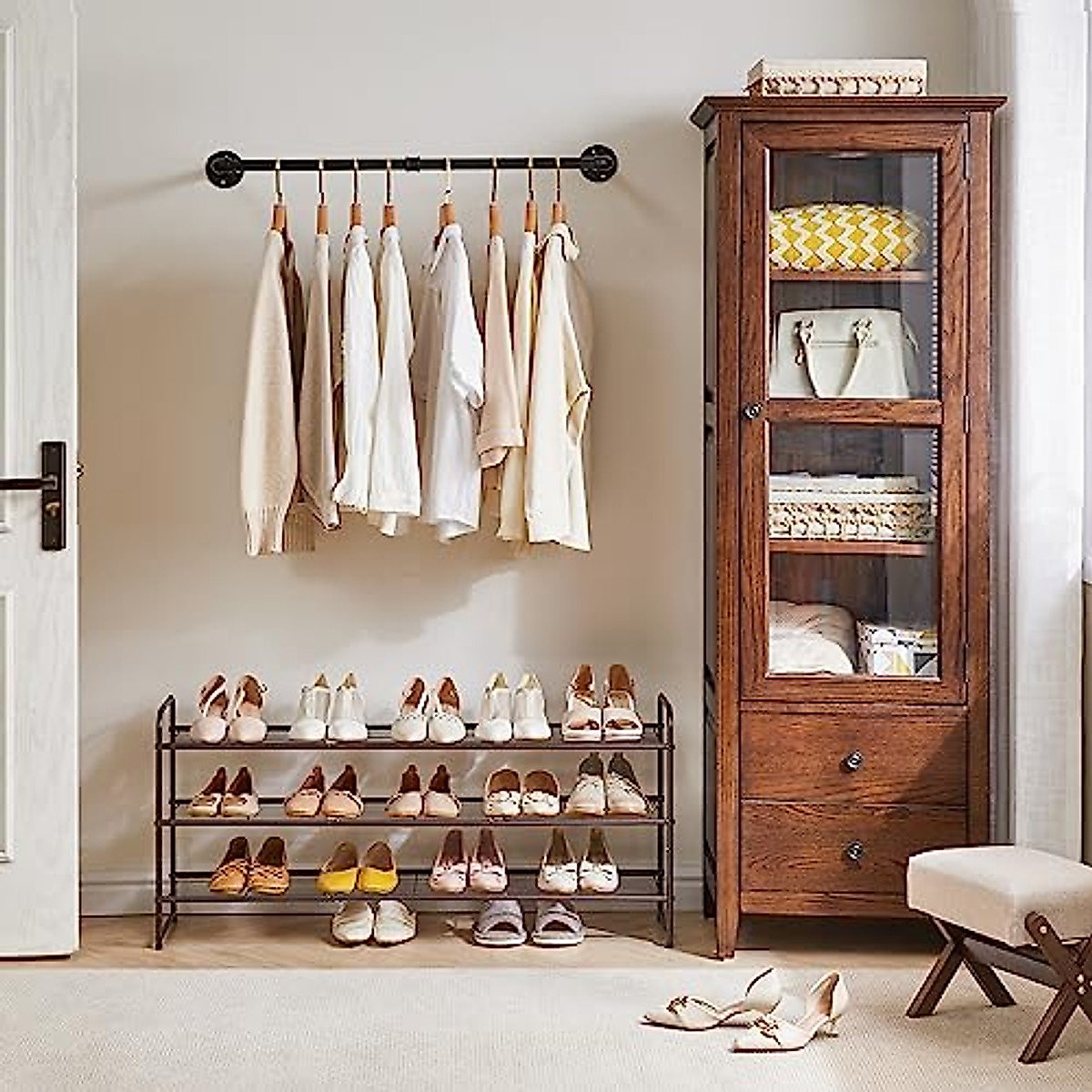 YMYNY Freestanding Shoe Racks, 3 Tiers Stackable & Adjustable Shoe Storage Shelf, Extra Large Capacity Shoe Organizer Stand for 20-24 Pairs, for Entryway, Closet, Bedroom, Brown, 42.9" L, UHXJ302BR