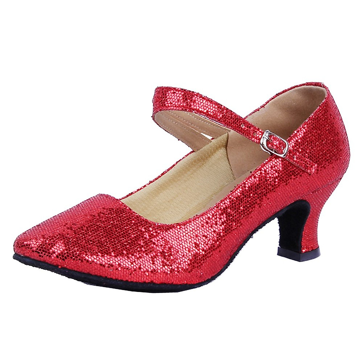Honeystore Women's Soft Ground Mary Jane Glitter Dance Shoes Red 8 B(M) US