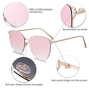 SOJOS Mirrored Flat Lens Fashion Sunglasses for Women SJ1085 with Gold Frame/Gradient Pink Mirrored Lens