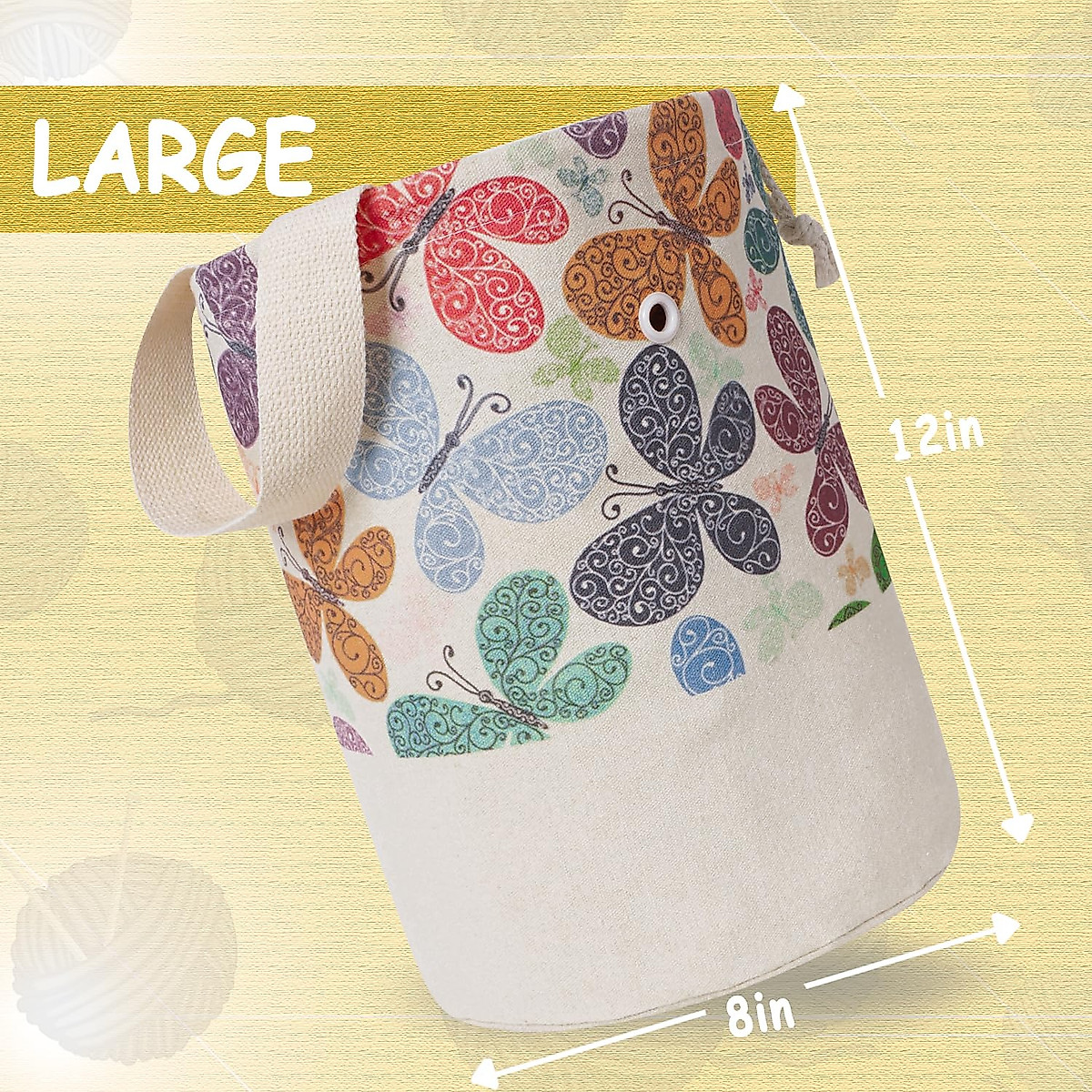 TOGETRUE Yarn Bag, Knitting Crochet Bag, Portable Yarn Storage Bags Organizer for Crocheting Project, Store Skein Ball, Short Knitting Needle (Large, Butterfly)