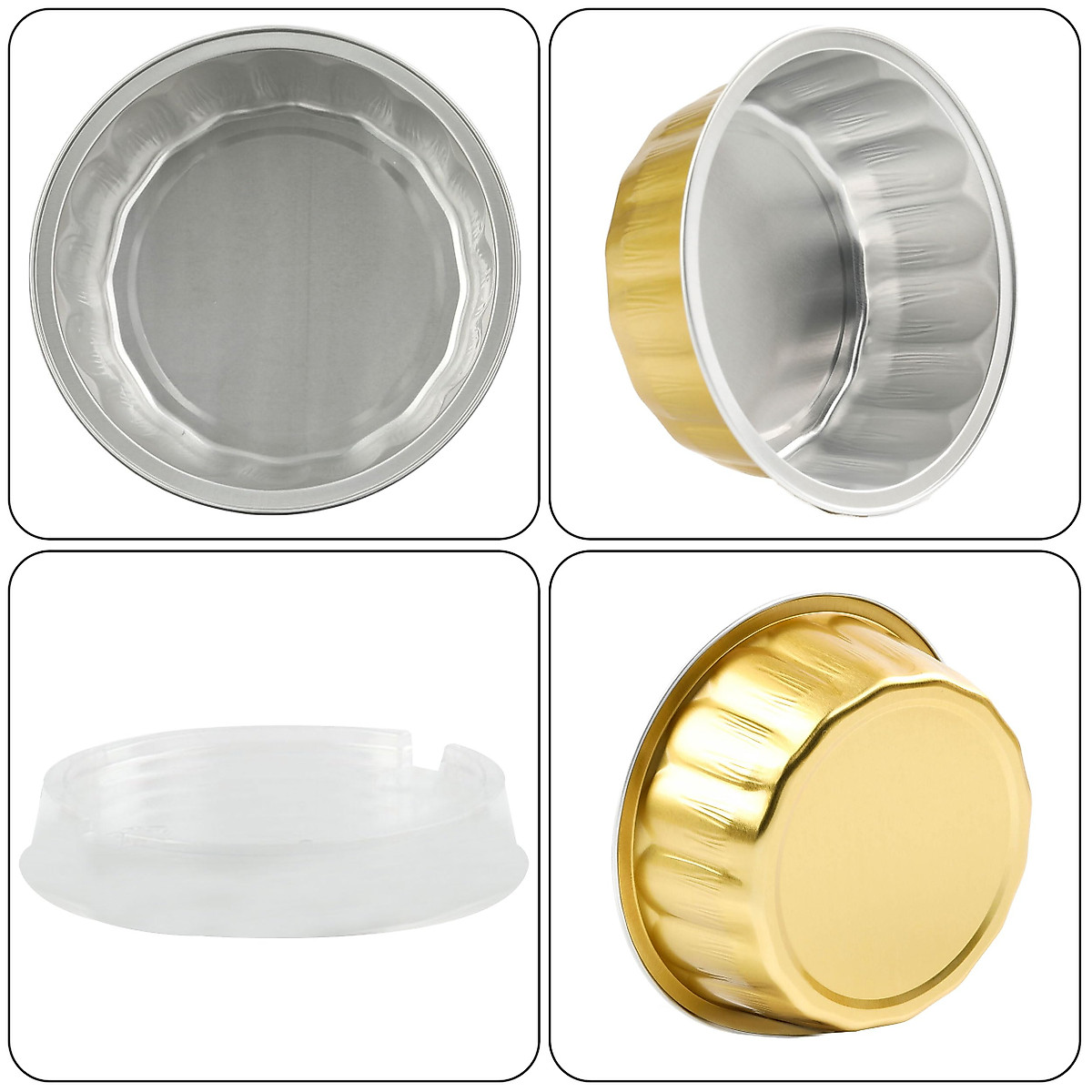 BAKINGPAK Round Mini Aluminum Pans with Lids, 30PCS 8OZ Individual Cupcake Containers Cupcake Liners with Lids Mini Cake Tins Individual Mini Cake Pans With Lids Gifts for Mom Wedding Brithday, Gold