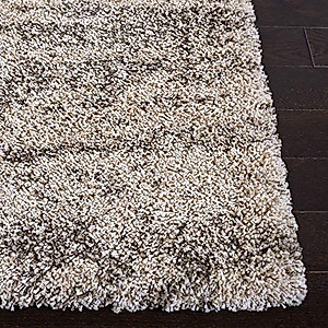 SAFAVIEH Hudson Shag Collection Area Rug - 7' Square, Ivory & Grey, Modern Design, Non-Shedding & Easy Care, 2-inch Thick Ideal for High Traffic Areas in Living Room, Bedroom (SGH206A)