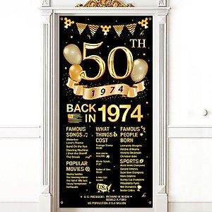 MiCa Direct 50th Birthday Door Cover Banner Decorations, Black Gold Happy 50th Birthday Door Cover Party Supplies, Large Fifty Year Old Birthday Poster Backdrop Sign Decor