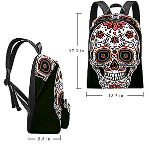 Large Canvas Backpack Ornate Sugar Skull-01 College School Men & Women