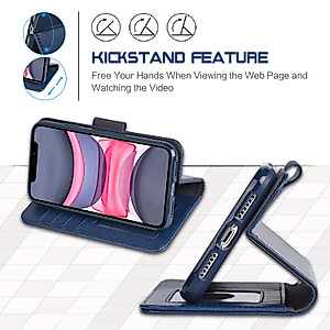 Arae Case for iPhone 11 PU Leather Wallet Case Cover [Stand Feature] with Wrist Strap and [4-Slots] ID&Credit Cards Pocket for iPhone 11 6.1 inch 2019 released (Blue)