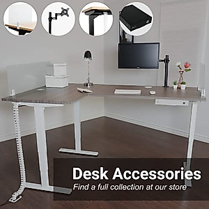 Progressive Desk Corner Standing Home Office Desk, White Frame, Grey Oak