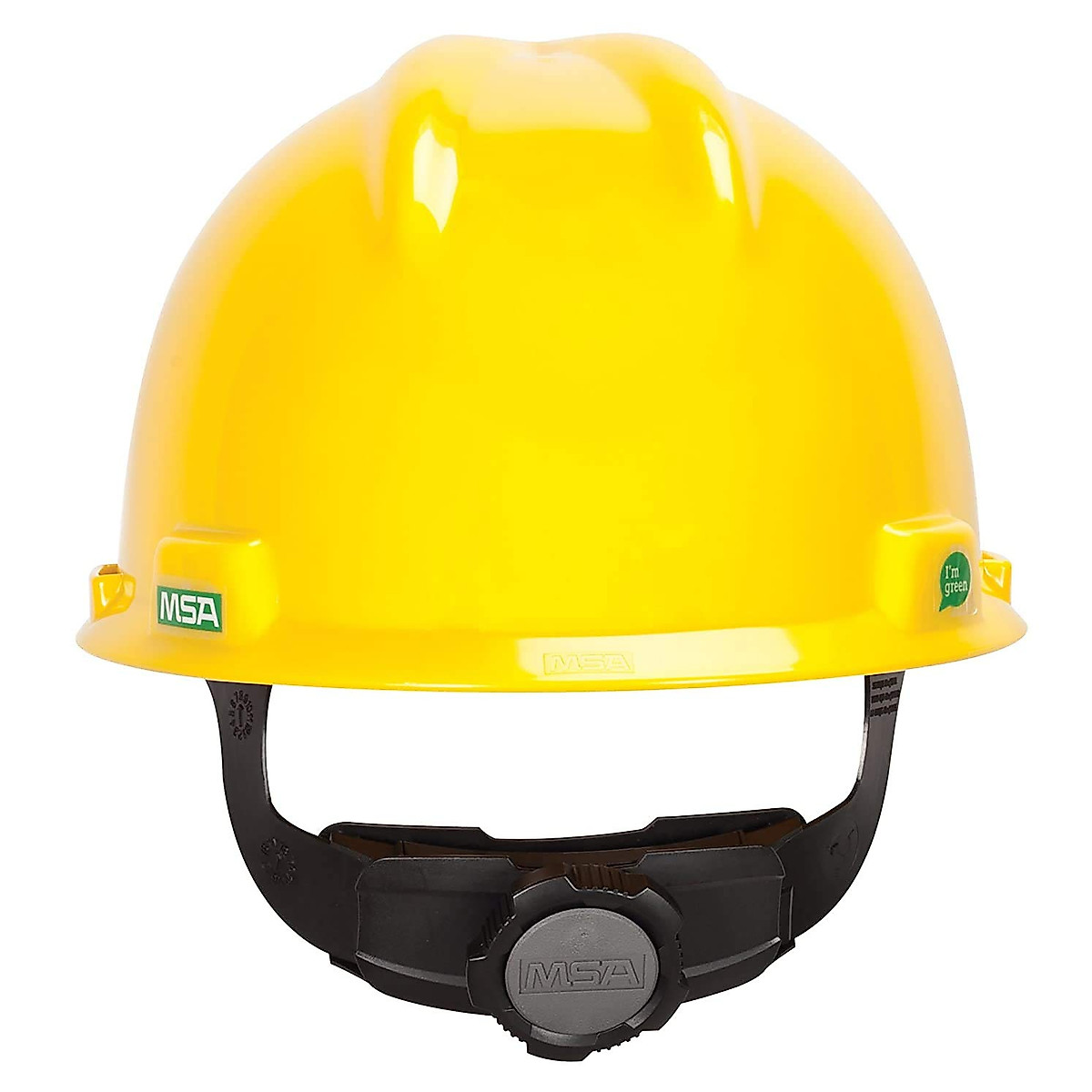 MSA 10150200 Green V-Gard Cap Style Safety Hard Hat With Fas-Trac III Ratchet Suspension | High Density Polyethylene Shell, Superior Impact Protection - Standard Size in Yellow