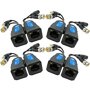 SGUESIKR 4 Pair BNC to RJ45 Passive Video Balun with Power, Cat5e/Cat6 to BNC Adapter, 1080P-8MP Analog Surveillance Camera Ethernet Cable Transceiver - Compact, Ground-Loop Isolated