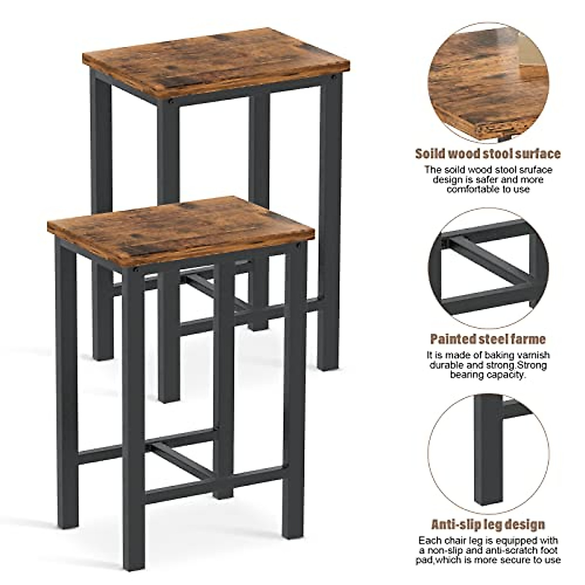 AWQM Bar Table and Chairs Set,Industrial Dining Table Set for 4,Small Kitchen Table Wood Pub Bar Table Set,Dining Room Table Set for Small Space, Breakfast Nook,Living Room,Walnut