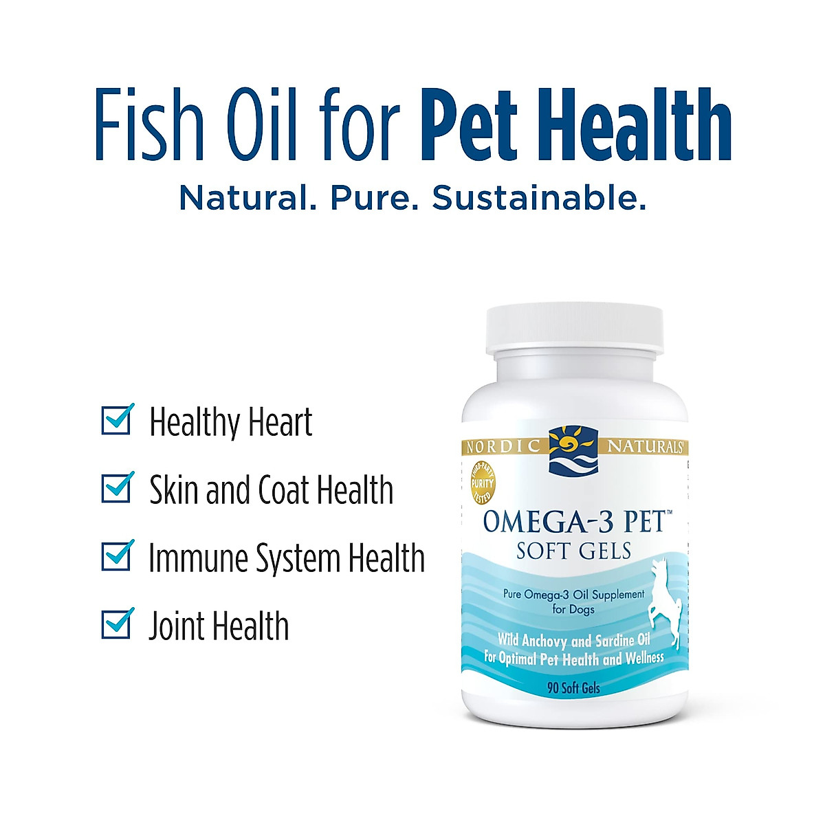 Nordic Naturals Omega-3 Pet, Unflavored - 90 Soft Gels - 330 mg Omega-3 Per Soft Gel - Fish Oil for Dogs with EPA & DHA - Promotes Heart, Skin, Coat, Joint, & Immune Health