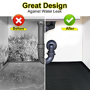 Under Sink Mat, BUDO 31"x 22" Under Sink Pad for Kitchen Waterproof, Silicone Under Sink Liner Drip Tray with Unique Drain Hole, Cabinet Protector Mats for Kitchen & Bathroom (Black)