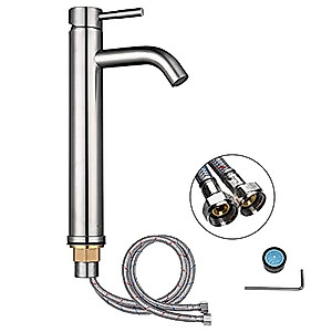 Aquaterior Single Handle Vessel Sink Faucet 12 inch Tall Bathroom Sink Faucet Hot and Cold Water Mixer Stainless Steel Single Hole Faucet Brushed Nickel (CUPC NSF CEC)