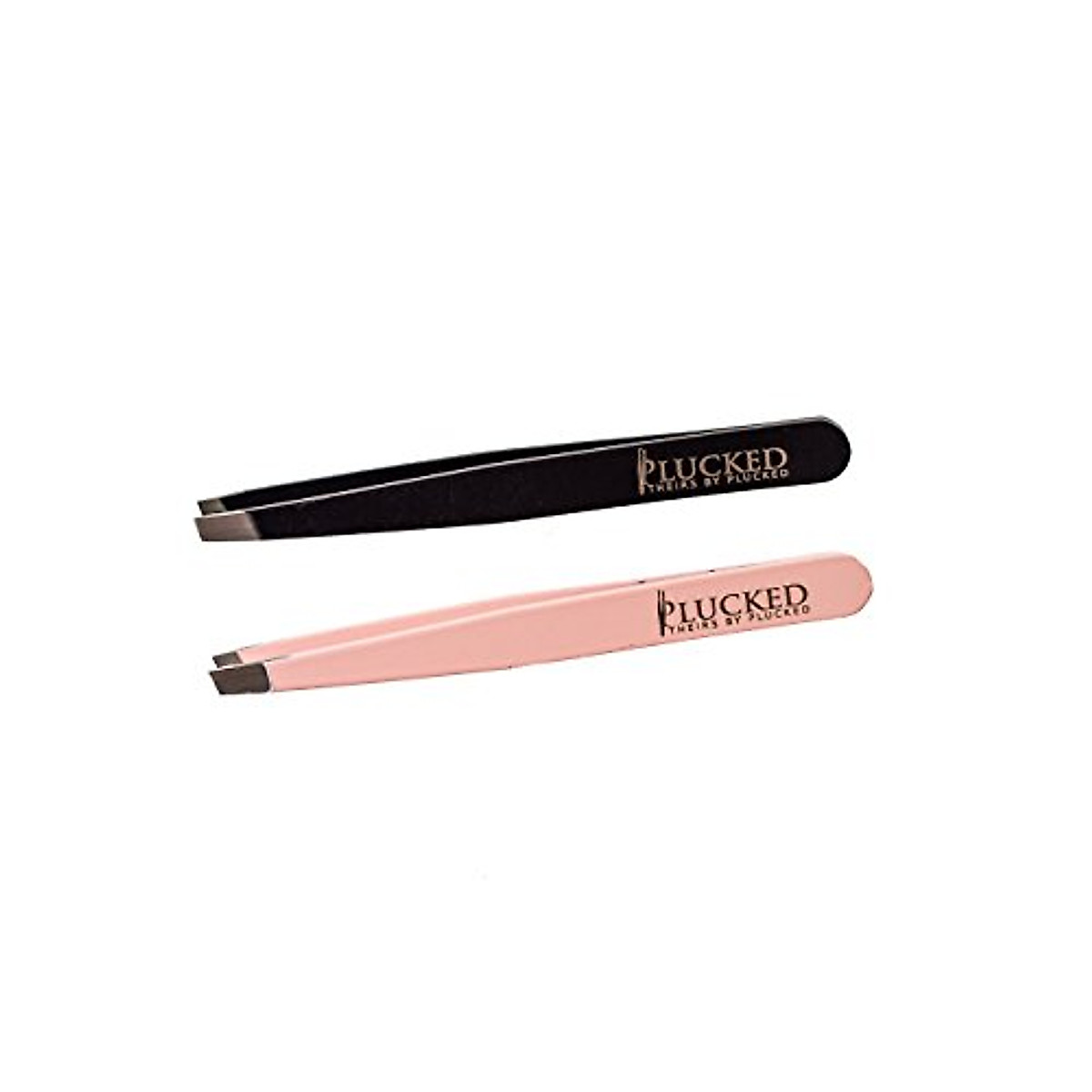 Stainless Steel Slant Tipped Tweezers by Plucked: Pack of 2 Hair Removal Tweezers for Men and Women –Slanted Tweezers for Eyebrow Plucking and Splinter Removal –Easy to Use Black and Pink Tweezers