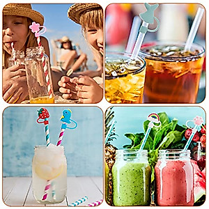 Lusofie 12Pcs Silicone Straw Tips Cover Reusable Straw Caps Portable Cartoon Straw Topper Dust Proof Straw Plugs for 6-8 mm Straws Outdoor Home Kitchen Party Decor