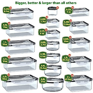 70 Pack Large Food Storage Containers with Lids-Total 769 Oz ,85 OZ to Small Box(35 Boxes,35 Lids) Airtight Plastic containers with lids-Containers for Kitchen Pantry Organizers-Freezer Microwave safe