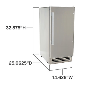 DUURA Elite Outdoor Built-in Ice Maker in Stainless Steel | Large Clear Ice Cubes, 25 lbs. Freezer Storage, Under Counter or Cabinet | Ice Machines, Commercial, for Home Kitchen
