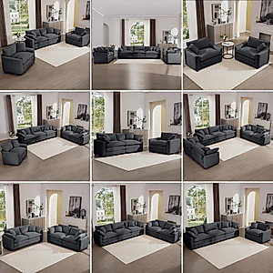 Nestglow Oversized Corduroy Upholstered Couches Ottoman for Modular Sectional Sofa, Grey