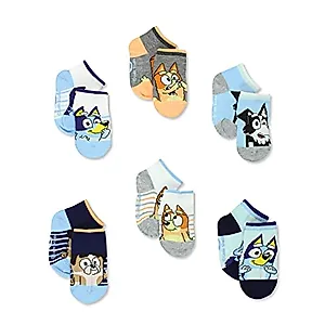 Bluey Boys Toddler 6 Pack Gripper Quarter Socks (X-Small (2T-4T), White)
