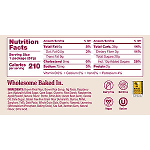 Nature’s Bakery Gluten Free Fig Bars, Raspberry, Real Fruit, Vegan, Non-GMO, Snack bar, 6 boxes with 6 twin packs (36 twin packs)