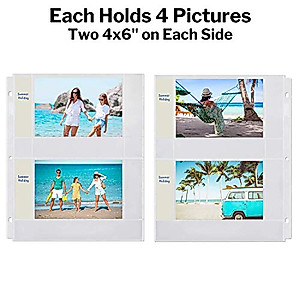 Dunwell Photo Album Refill Pages - (4x6 Horizontal, 25 Pack) for 100 Photos, 3-Ring Binder Photo Pockets, Each Photo Page Holds Four 4 x 6 Pictures, Postcard Sleeves, Archival Photo Sleeves 4x6