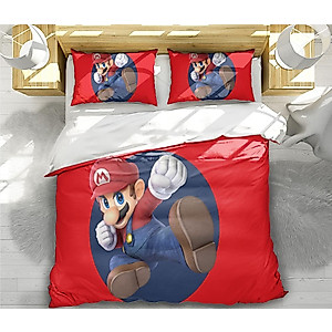 NICHIYOBI Redcap Beard Plumber Bros Game Movie Duvet Cover Set 3D Bedding Comforter Cover 3 Pcs (1 Duvet Cover+2 Pillowcases) Bedding Set (13,Twin-68x86in+20x30in*2)