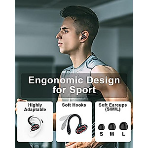 Wireless Earbuds Bluetooth Headphones Touch Control with Charging Case and Earhooks Over Ear IPX7 Waterproof Earphones with Mic,audifonos Bluetooth inalambricos with LED Display Touch Control for Gym