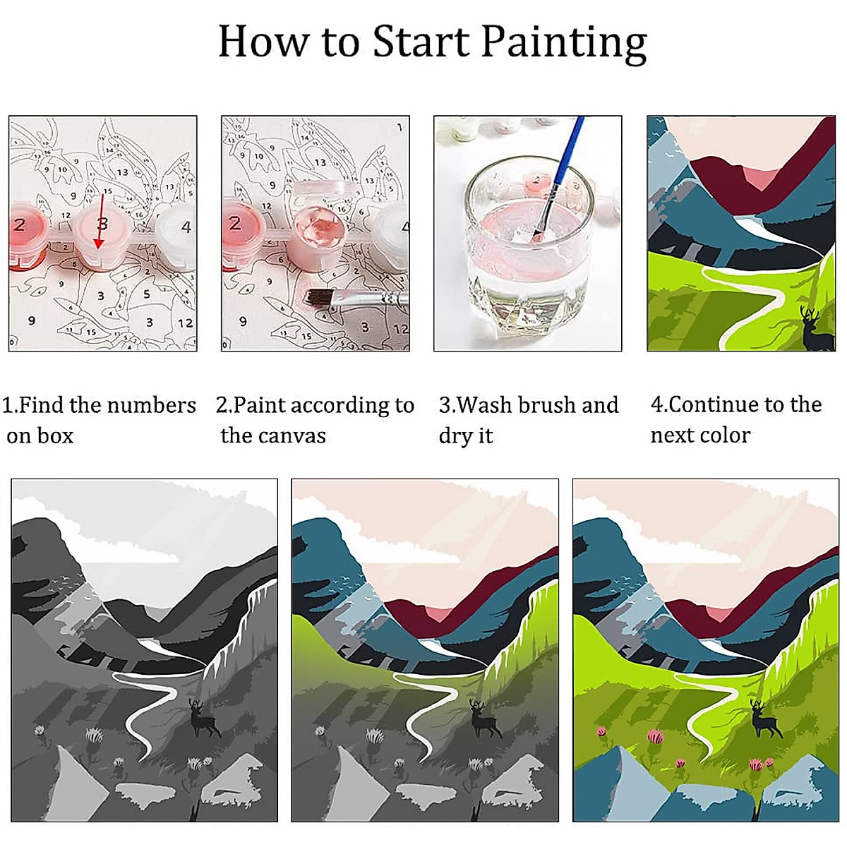 LWZAYS Paint by Number for Adults,Mountain Lake Landscape Paint by Numbers,Without Frame DIY Oil Painting Acrylic Paints for Wall Art（6 Pack 8X12 Inch