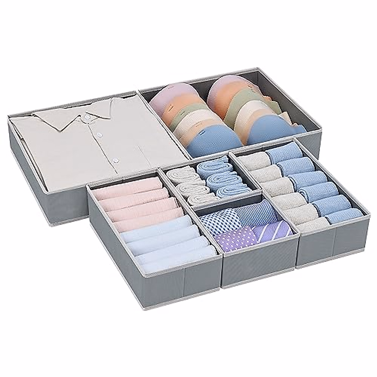homsorout Sock Underwear Organizers, 6 Packs Drawer Organizers for Clothing, Foldable Dresser Drawer Organizer, Closet Organizers and Storage Bins for Socks, Bras, Underwear (Grey)