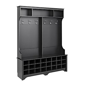 Prepac Black Hall Tree, Shoe Cabinet, Storage Cabinet with 24 Shoe Cubbies and 6 Double Coat Hooks 15.5" D x 60" W x 77" H, BSOG-0013-1