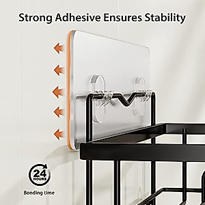 AMADA HOMEFURNISHING Stainless Steel Shower Organizer with Strong Adhesive + Floating Shelves Wall Mounted Set of 3