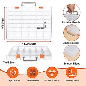 Bluedale 48 Grids Large Plastic Organizer Box with Adjustable Dividers, Beads Storage Containers Compartment Tackle Box Case for Crafts Hobby Small Parts Fishing Seeds Jewelry (Transparent)