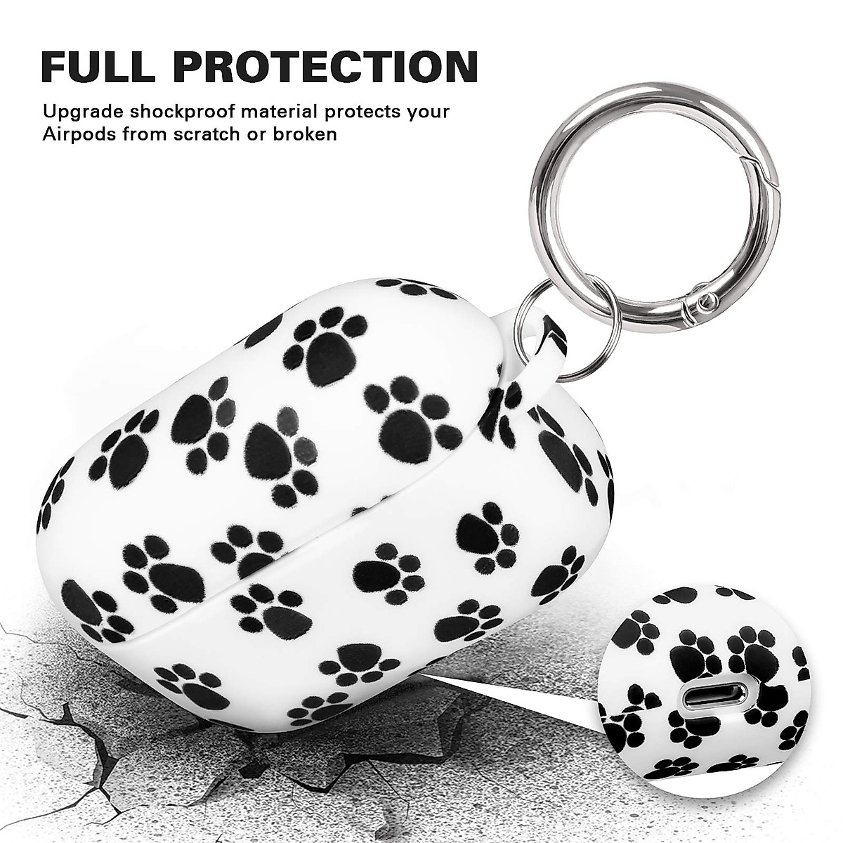 FRDERN AirPods Pro case with Keychain Soft Silicone Fadeless Pattern Printed Case Cover Skin Women Girls Men, Support Wireless Charging for AirPods Pro (Dag Paw)