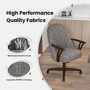 Chromcraft Caster Swivel Tilt Dining Chairs, Luxe Casual Wooden Arm All-Metal Pedestal Base Chairs with Rolling Wheels for Kitchen(Fonzo Marble-Walnut)