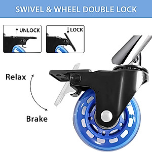ANPTGHT Office Chair Wheels with Brake, Wheels Smooth Rolling Heavy Duty Casters Safe for Hardwood Floors & Carpet, Replacement Rubber Chair Casters Smooth & Quiet Universal Stem 7/16" Blue Set of 5