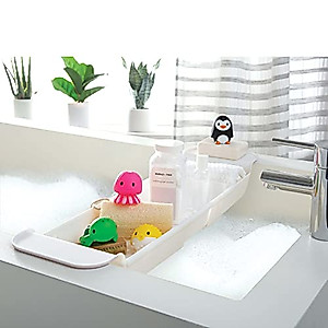 Bath Bliss Expandable Bathtub Caddy | Non-Slip | Over The Tub | 21-27 inch | Tub Tray | Bathroom Storage and Organizer | Shelf | Hold Soaps and Towels | White