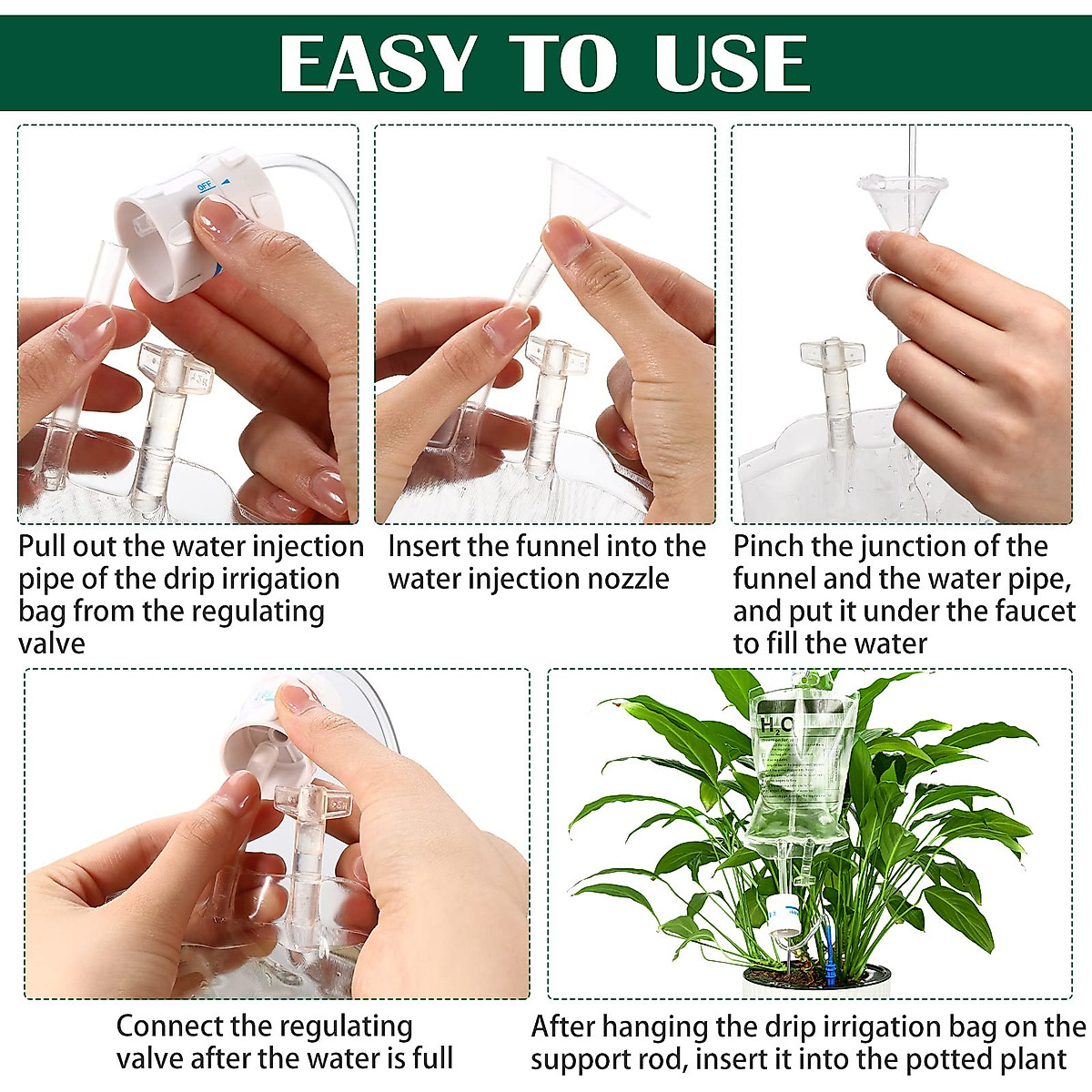 2 Set Plant Water Bag Automatic Plant Watering System 350ml Irrigation Drip Bag with Metal Support Rod and Regulating Valve Self Watering Devices for Indoor Outdoor Plants Flowers