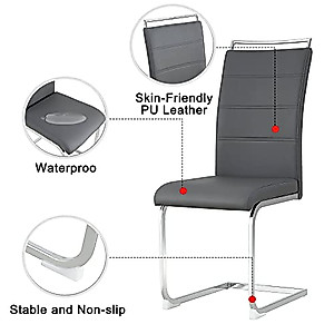 Baysitone Modern Dining Chairs Set of 4, PU Faux Leather High Back Upholstered Dining Room Side Chair with Horizontal Stripe Backrest Design for Kitchen Living Room Vanity Patio Dinner Chairs, Grey