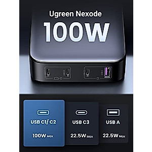 UGREEN 100W USB C Charger, Nexode 4 Ports USB C Charging Station, GaN Fast Desktop Charger Compatible with MacBook Pro, Dell XPS 15, iPhone 14 Pro Max/13, Galaxy S23 Ultra, iPad, Steam Deck and More