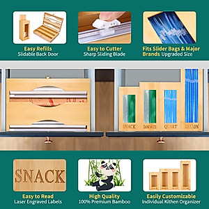 Jchccu Individual Plastic Wrap Dispenser with Cutter, Ziplock Bag Organizer Storage for Kitchen Drawer Organization, Bamboo Foil and Plastic Wrap Organizer, Storage Bag Organizer