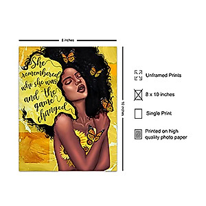 African American Woman Black Art - She Remembered Who She Was And The Game Changed Inspirational Wall Decor - Positive Quotes - Encouragement Gifts for Women - Motivational Posters - Uplifting Gifts
