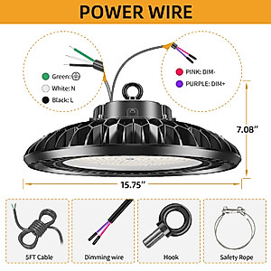 OPENLUX 400W UFO Led High Bay Light 58000lm 5000K 1-10V Dimmable High Bay Led Lights Led High Bay Lights Alternative to 1300W MH/HPS for Gym Factory Warehouse Shop Barn Garage