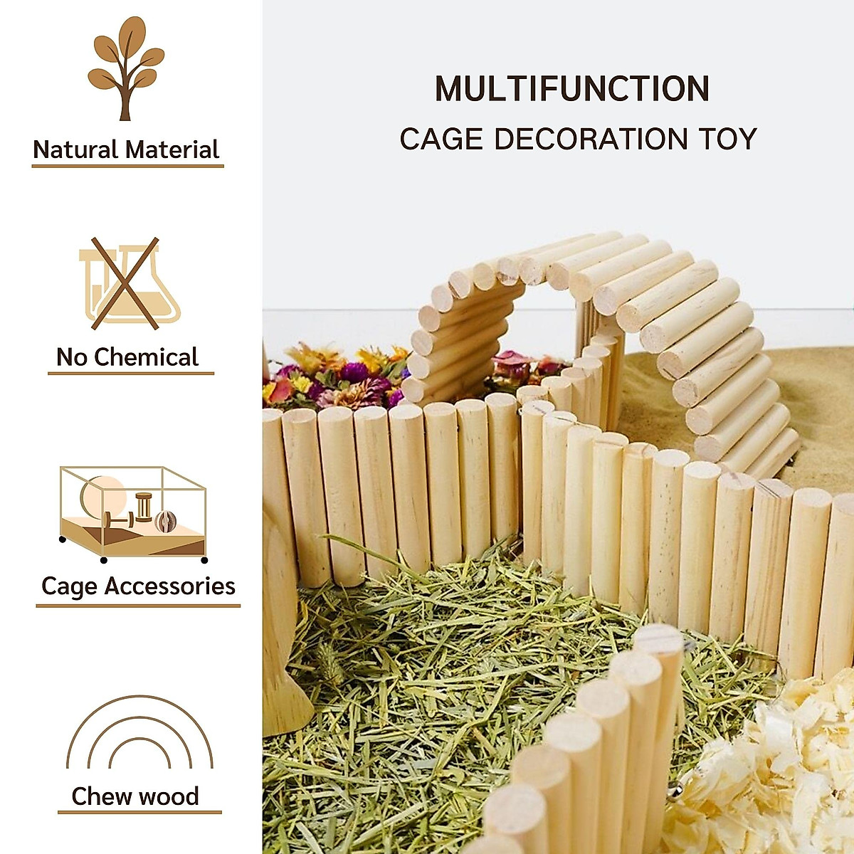 JanYoo Rat Toys Hamster Suspension Bridge Wooden Ladder Gerbil Sugar Glider Cage Accessories Small Animal Ramp Bendable