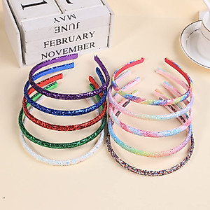 WANYU 10 Colors Thin Headbands for Girls Toddler Headband 10mm Thickness Glitter Kids Hairbands No Slip Girl Hair Accessories