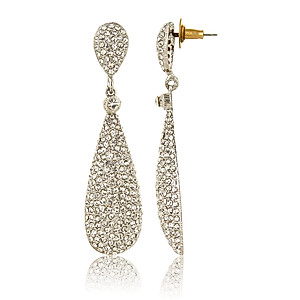 Moonstruck Costume Jewelry Diamond Studded Metal Drop and Dangle Crystal Teardrop Earrings for Women Wedding Party(Silver)