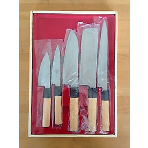 Japanese Kitchen Knife Set of 5 (Wooden Box Case) Mr. Takaaki Nakamura