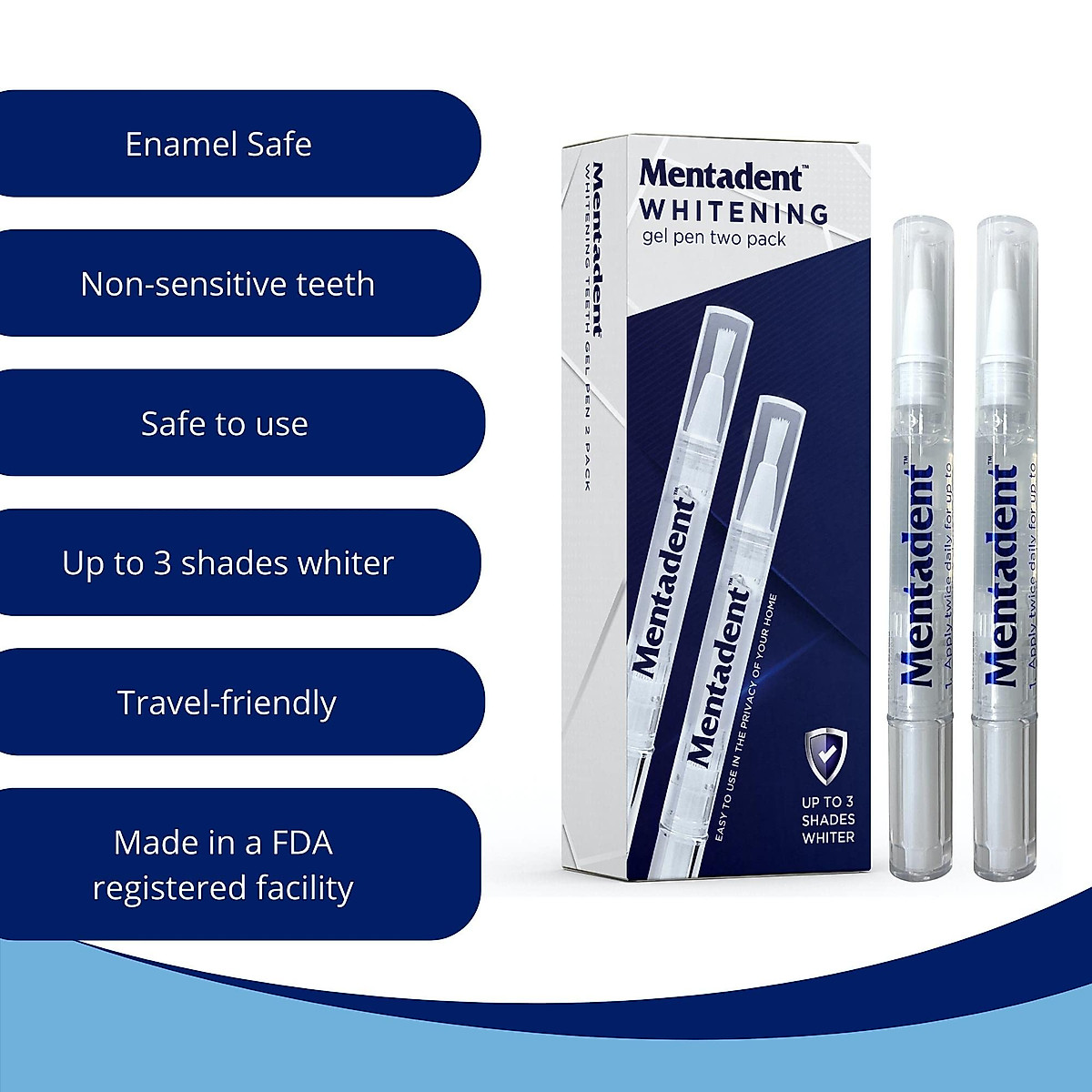 Mentadent Teeth Whitening Gel Pen for Sensitive Teeth, Pack of 2 Easy to Use Teeth Whitener | Dental Products for Beautiful Bright White Teeth & Smile
